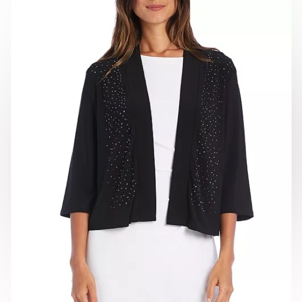 R&M Richards Black Beaded Shrug Women’s M Embellished… - Gem